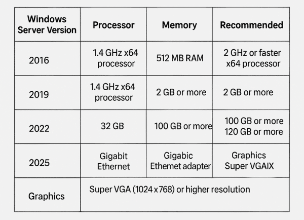 Windows Server Hardware Requirements (2016-2025): Full Guide