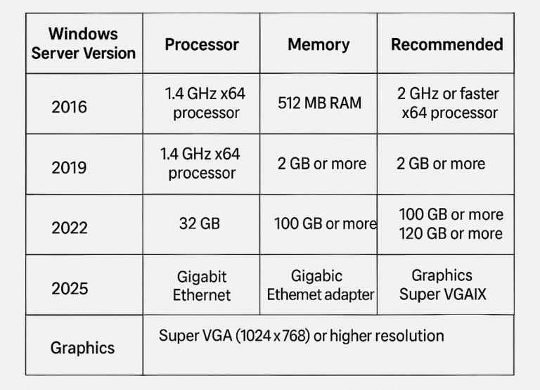 Windows Server Hardware Requirements (2016-2025): Full Guide